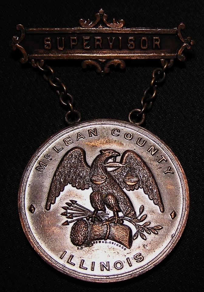 1901 MCLEAN COUNTY ILLINOIS COURTHOUSE CORNERSTONE LAID BADGE MEDAL ...