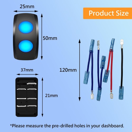 3 Way Momentary Rocker Switch DPDT Dual Lens 7 Pin ON-Off-ON Polarity ...