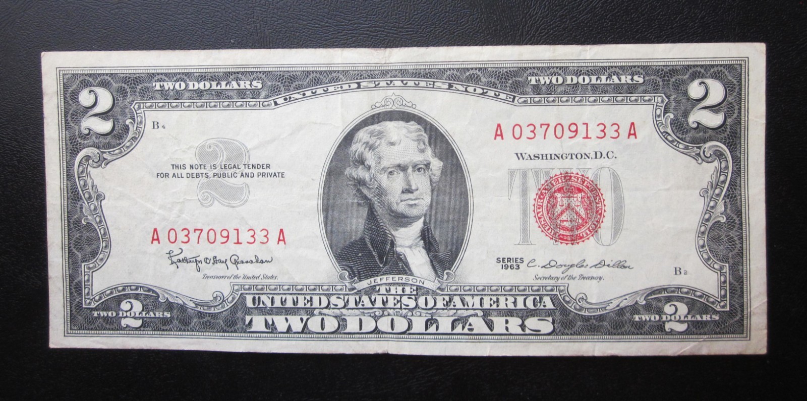 1963 $2 TWO DOLLARS Red Seal Legal Tender Banknote Crisp VF+ OLD US ...