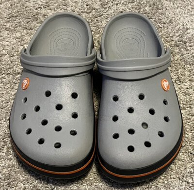 Grey Crocs With Black Trim And Red Stripe Size 6 Mens, 8 Womens | eBay