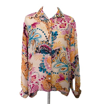 Grifflin Paris Women's Multicolored Long Sleeve Sheer Button Down Shirt ...