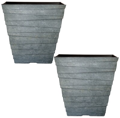 2 x 22.4L Concrete Large Plant Pot Outdoor Garden Square Plastic Flower ...