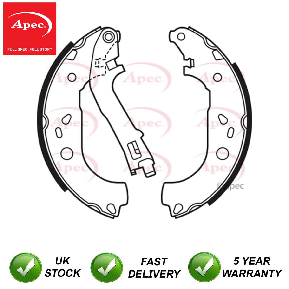 Brake Shoes Set Rear Apec Fits Fiat Doblo 2005-2015 Vauxhall Combo 2011 ...