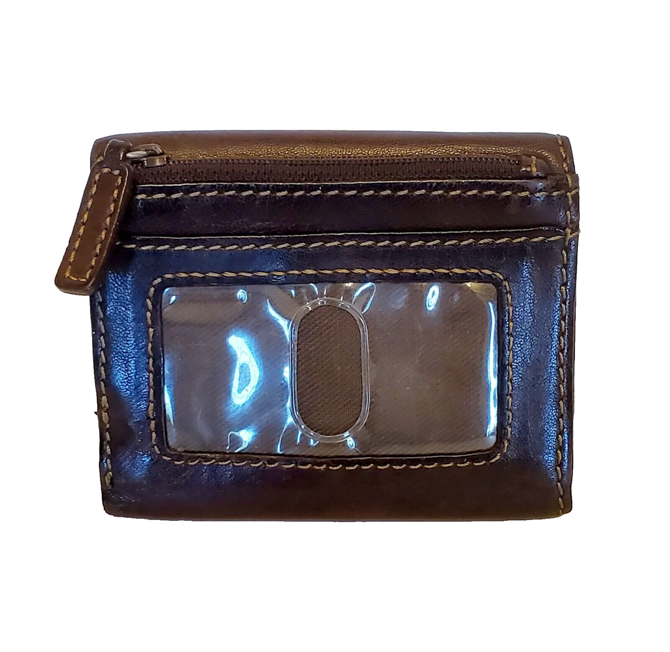 Fossil Soft Leather Brown Trifold Billfold ID Wallet Folds Snaps ID ...