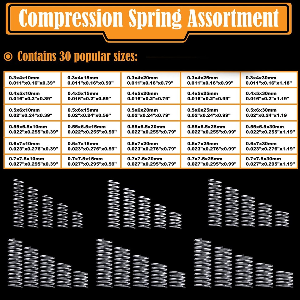 300 Pcs Compression Springs Assortment Kit, Stainless Steel Springs ...