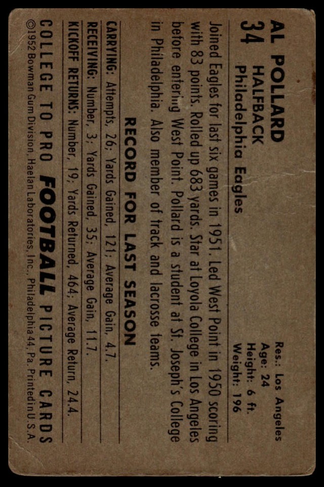 1952 Bowman Large #34 Al Pollard | eBay