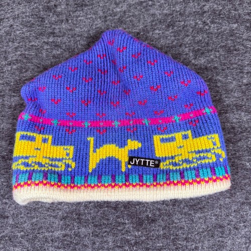 Vintage Jytte Kids Beanie Hat Purple Wool Blend Ski Winter Trucks Dogs ...