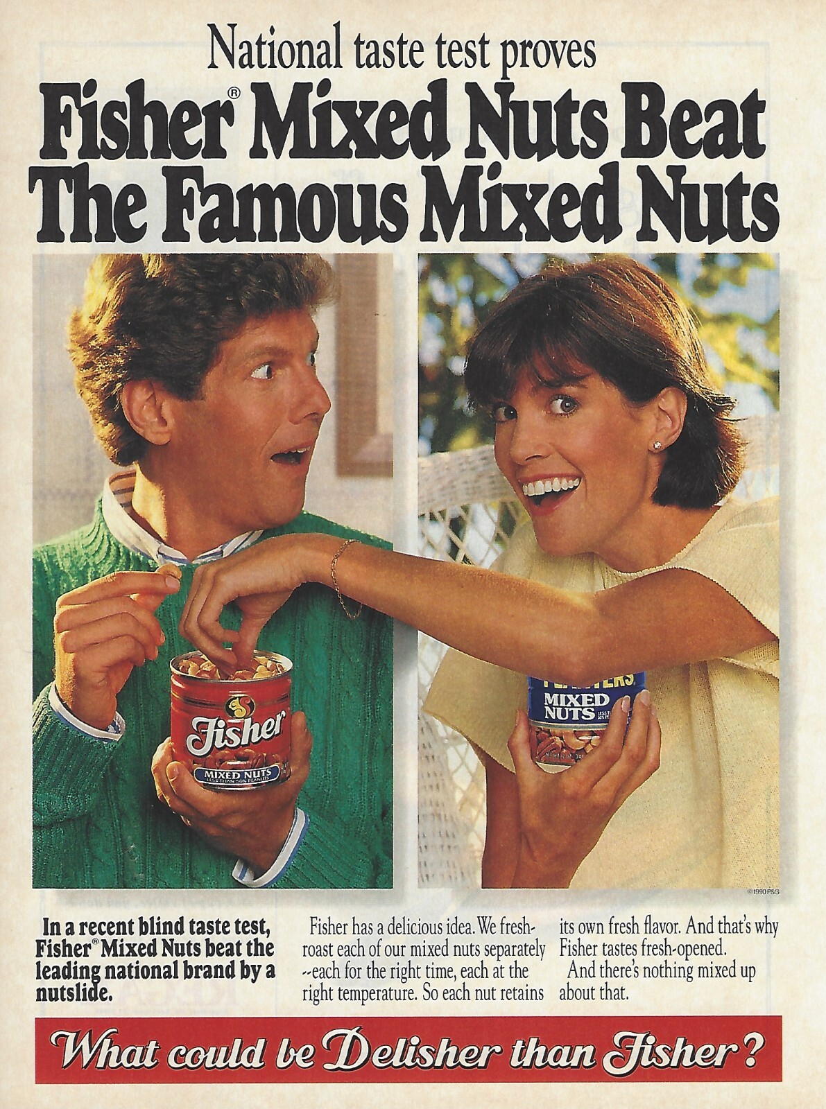 1990 Fisher Mixed Nuts Peanuts Snack Food vintage print ad 90's ...
