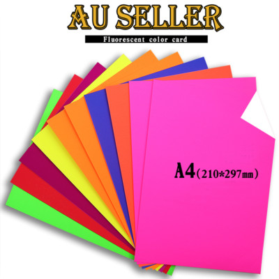 10 x A4 250gsm Coloured Fluorescent Paper Cardstock Neon 8 Colours ...