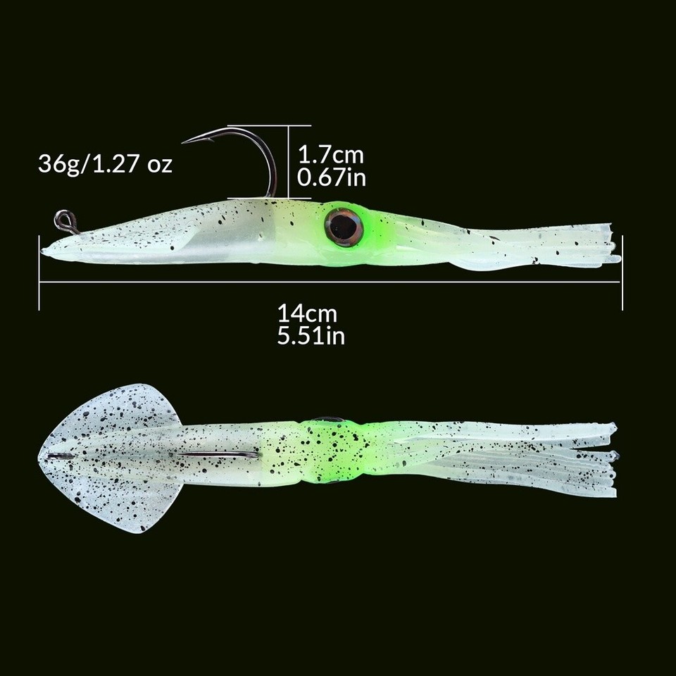 2 PCS Fishing Lures Soft Squid Lures 35g Luminous/UV Squid Jig Fishing ...