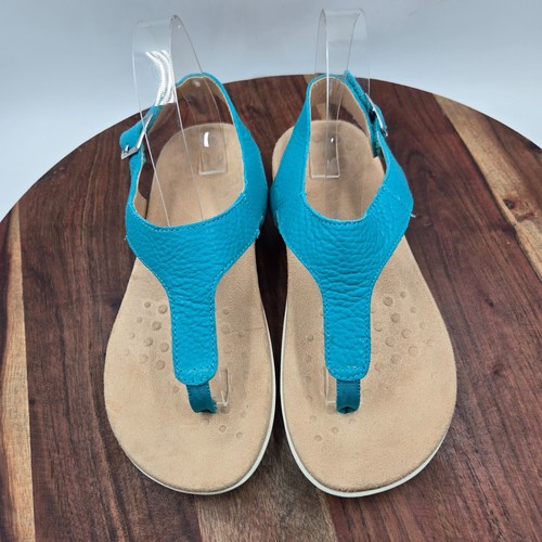 Vionic Terra Sandals Women 7 Wide Blue Leather Comfort T-Strap Thong Ankle Strap | eBay