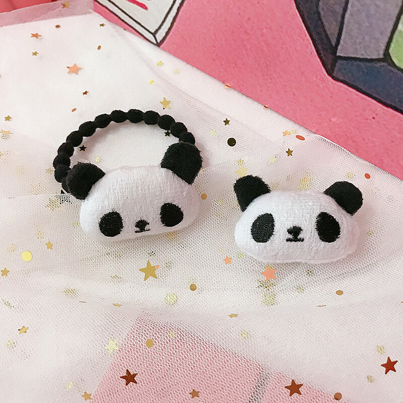 Cute Cartoon Plush Panda Hair Clip Elastic Hair Ring For Women Girl ...