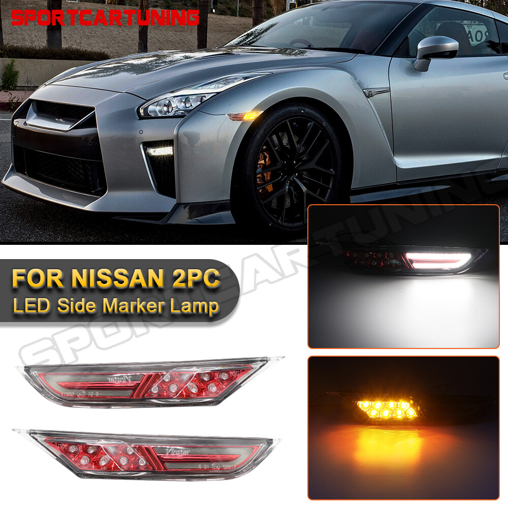For 07-18 Nissan GTR R35 Smoked LED Side Marker Turn Signal Light White ...