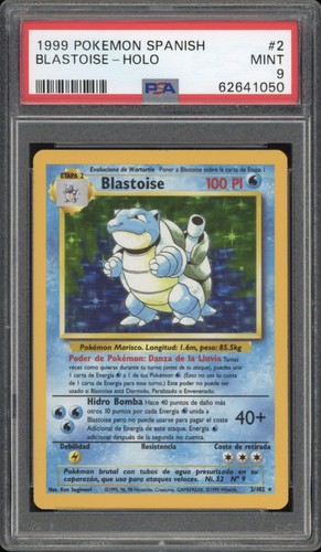 1999 Pokemon SPANISH Unlimited Base Set Blastoise Holo 2/102 PSA 9 MINT ...