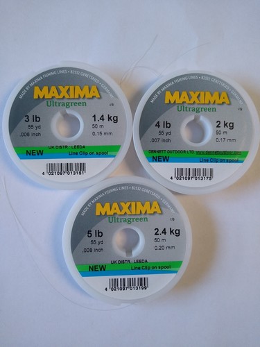 Maxima Ultragreen Monofilament Fishing Line Leader 50m Spools **3lb ...