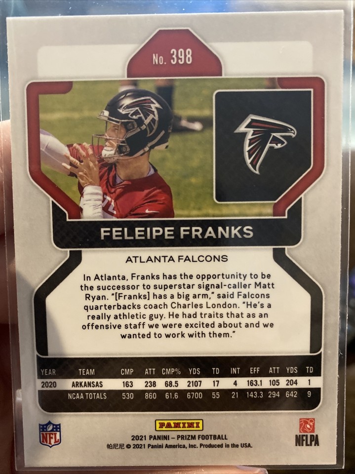Feleipe Franks 2021 Prizm Football Rookie RC #398 Atlanta Falcons Mint ...