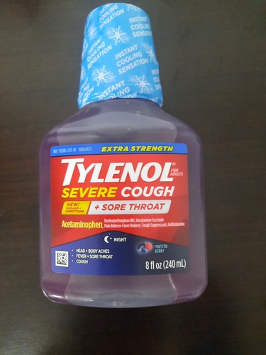 Tylenol Extra Strength Severe Cough Sore Throat Nighttime Liquid Cold ...