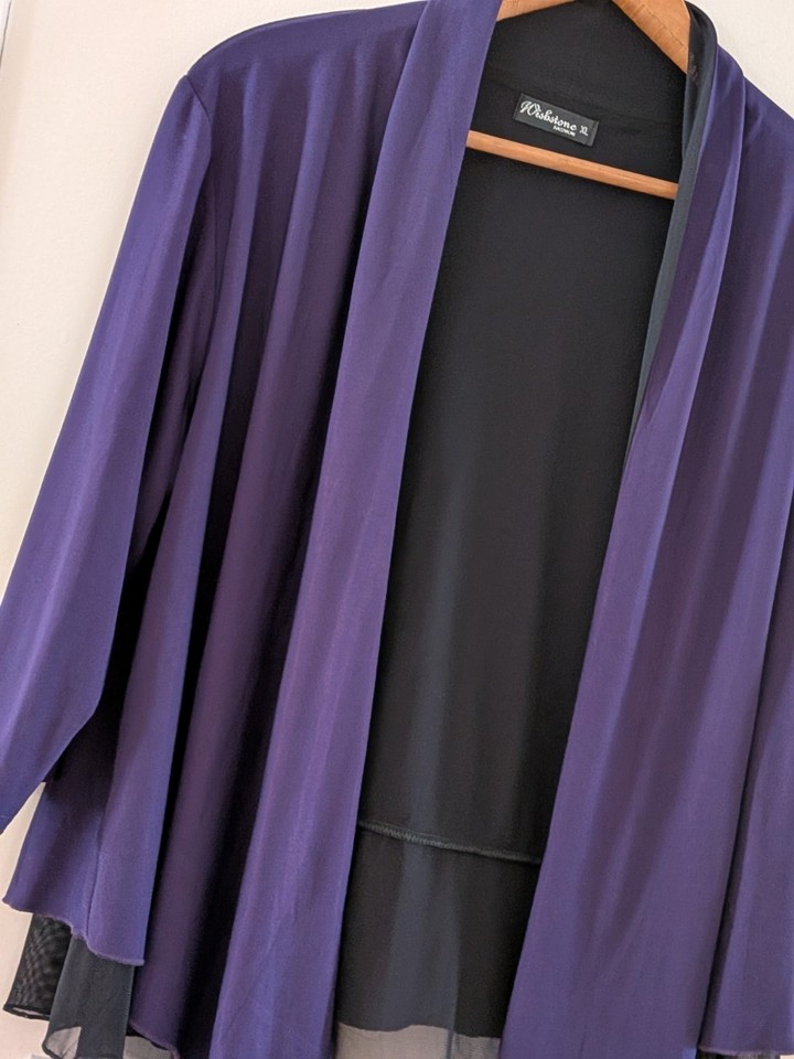 Jacket Top Purple Black Kimono Shawl Women's Size 16 Plus Stretch Exc ...