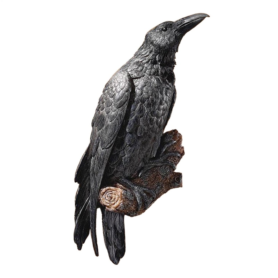 Black Standing Crows Perch Wall Sculpture Garden Ornaments Resin Raven ...