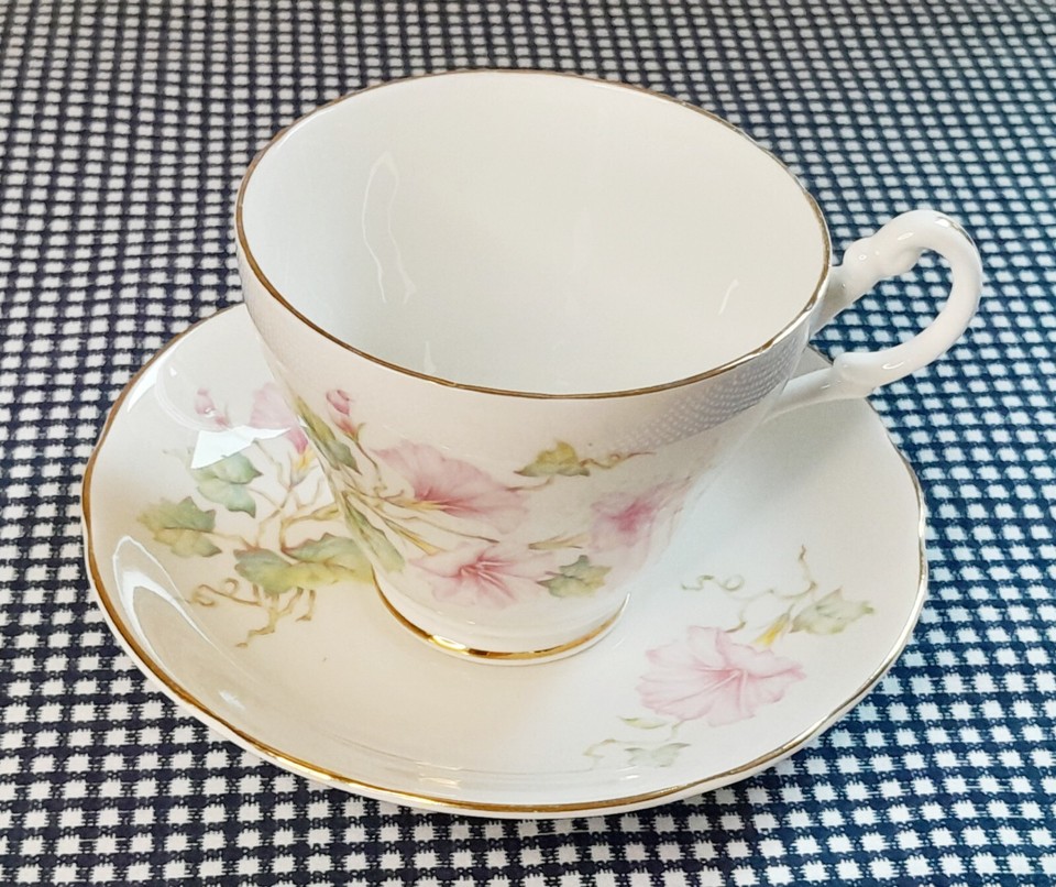 Vtg Royal Stuart PINK MORNING GLORY tea cup & saucer fine bone china ...
