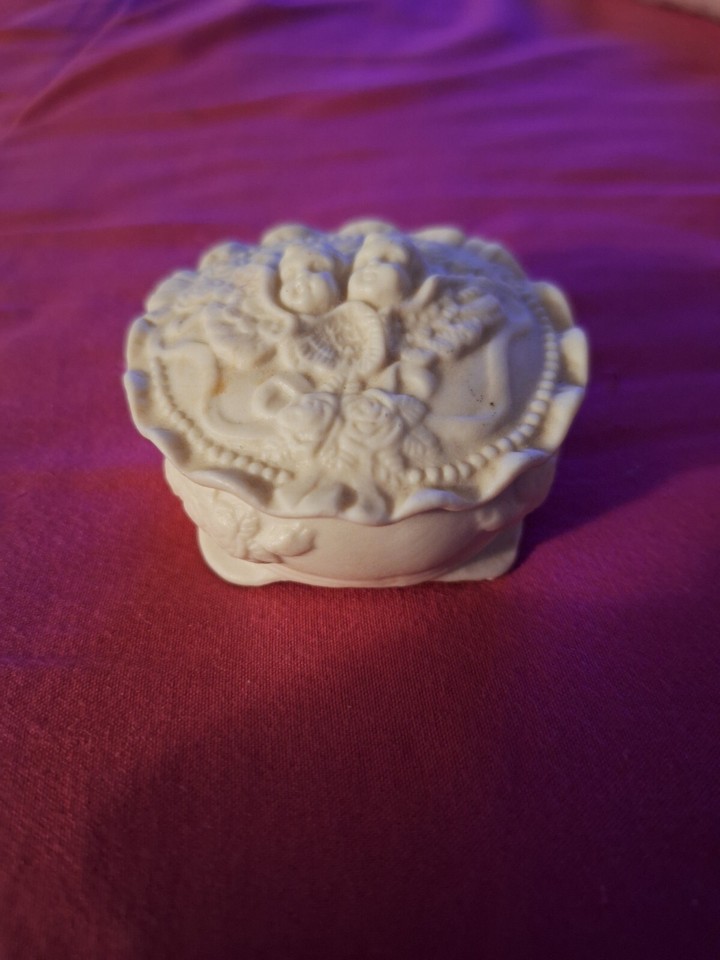 Vintage Porcelain Bisque Cherub Trinket Box | eBay