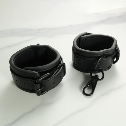 Adjustable PU Leather Handcuffs with Chain Add Stainless Steel Anal ...