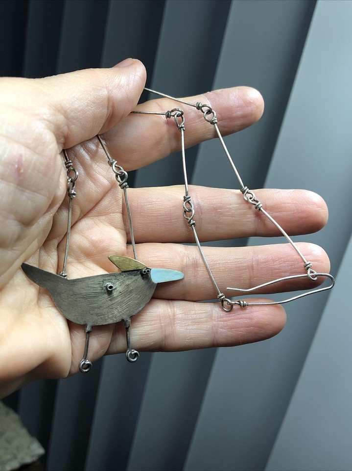 1. Gabrielle Gould 925 Sterling BIRD Gold Crest Enamel Beak Statement ...
