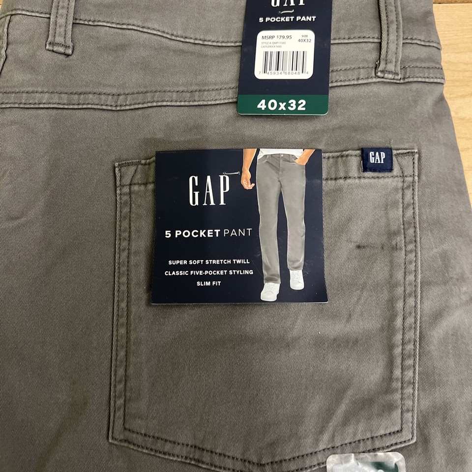 NWT Mens Gap 5 pocket pant slim fit 40x32 Gray (castle Rock) MSRP $79.95 New | eBay