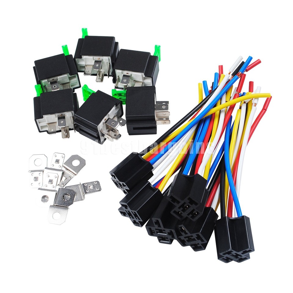 6Pcs 5Pin DC24V 30A Motor Fuse Relay Switch Power with Harness ...