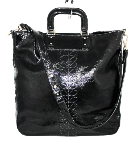 ORLA KIELY Large Convertible Tote Shoulder Bag Black Crinkle Patent ...