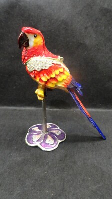 PARROT Jewelry Trinket Box Hinged Lid Enamel Jeweled Crystal Magnet NEW ...