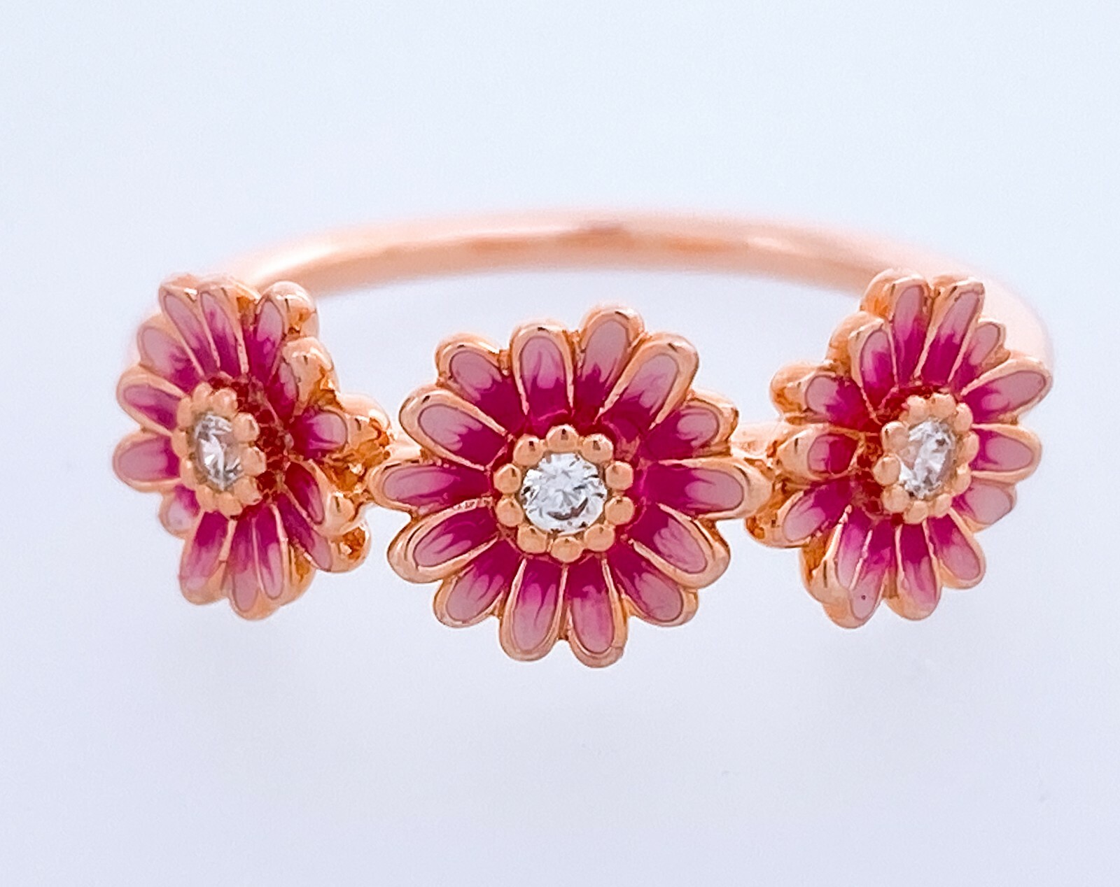 NEW 100% Authentic PANDORA Rose™ 14K Gold Pink Daisy Flower Trio Ring ...