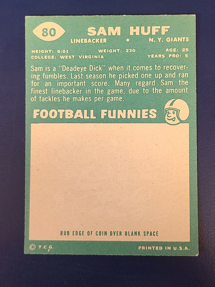1960 Topps Football Card #80 Sam Huff New York Giants | eBay