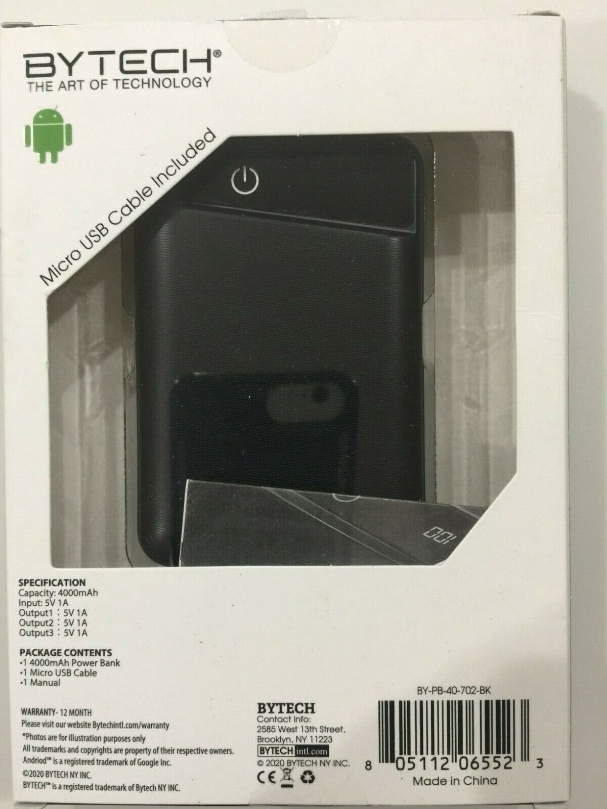 Bytech 4000 MAH Power Bank with Micro USB Cable, Black New | eBay