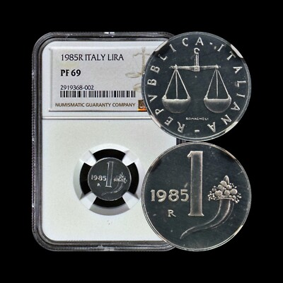 ITALY. 1985, 1 Lira - NGC PF69 - Top Pop 🥇 Balance, Scale, Cornucopia ...
