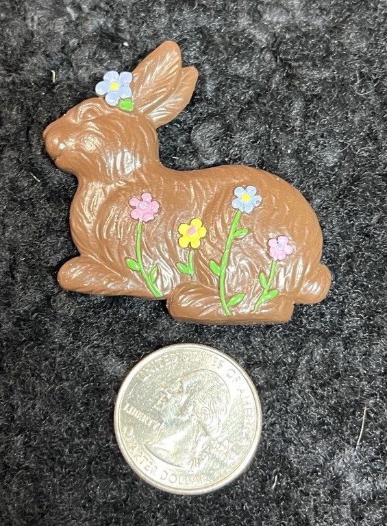 Vintage Easter Chocolate Rabbit Bunny Icing Flowers Teacher Pin Brooch ...
