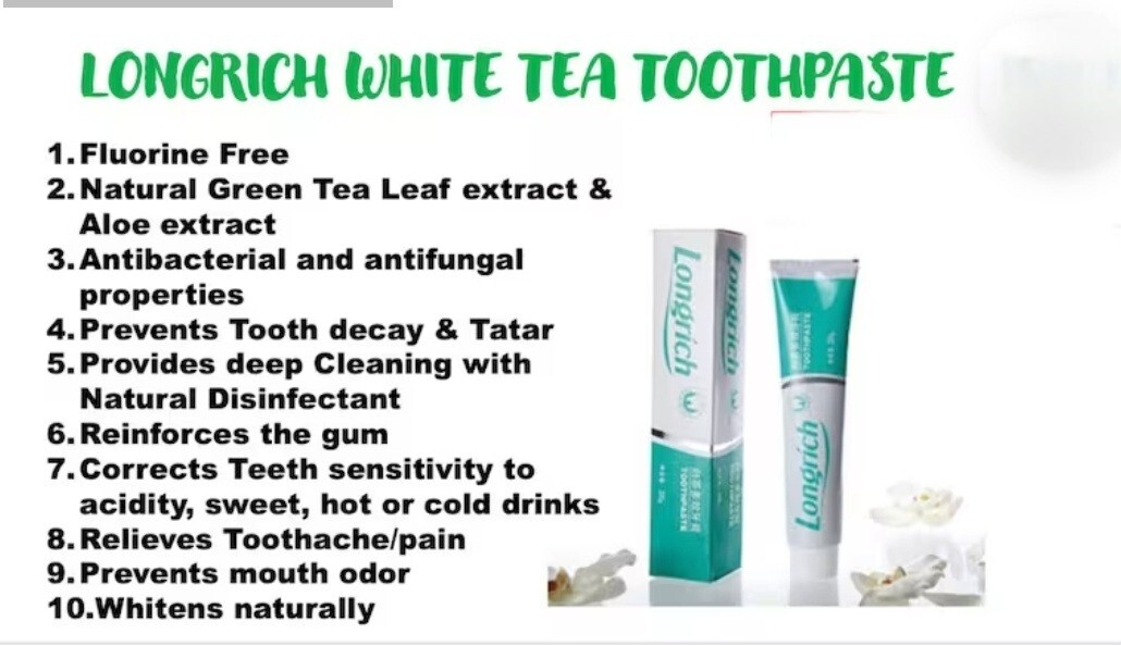 Longrich Toothpaste, WhiteTea, Fluoride Free, Deep Cleaning Jumbo Size ...