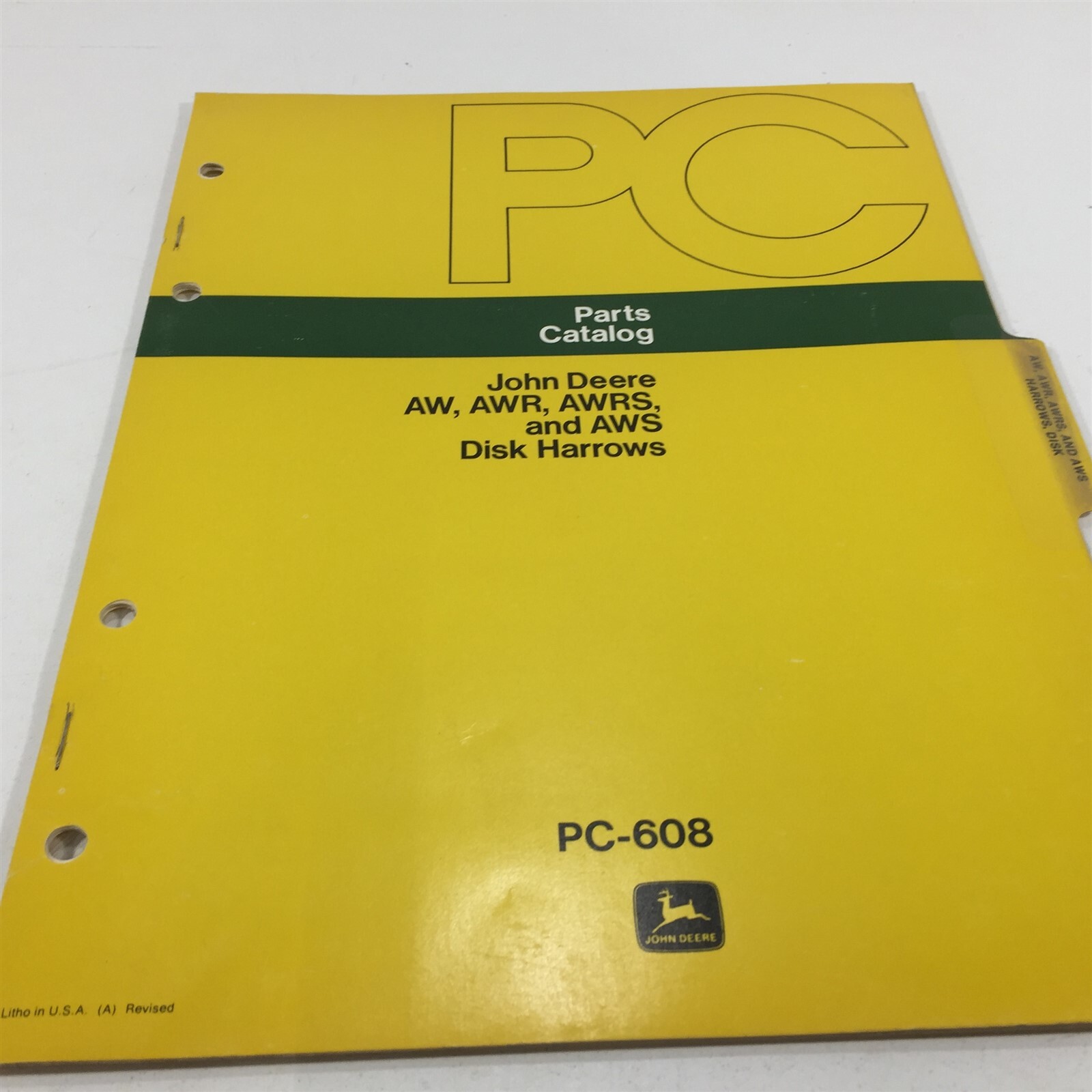 Genuine John Deere AW AWR AWRS AWS Disk Harrows Part Catalog PC-608 ...