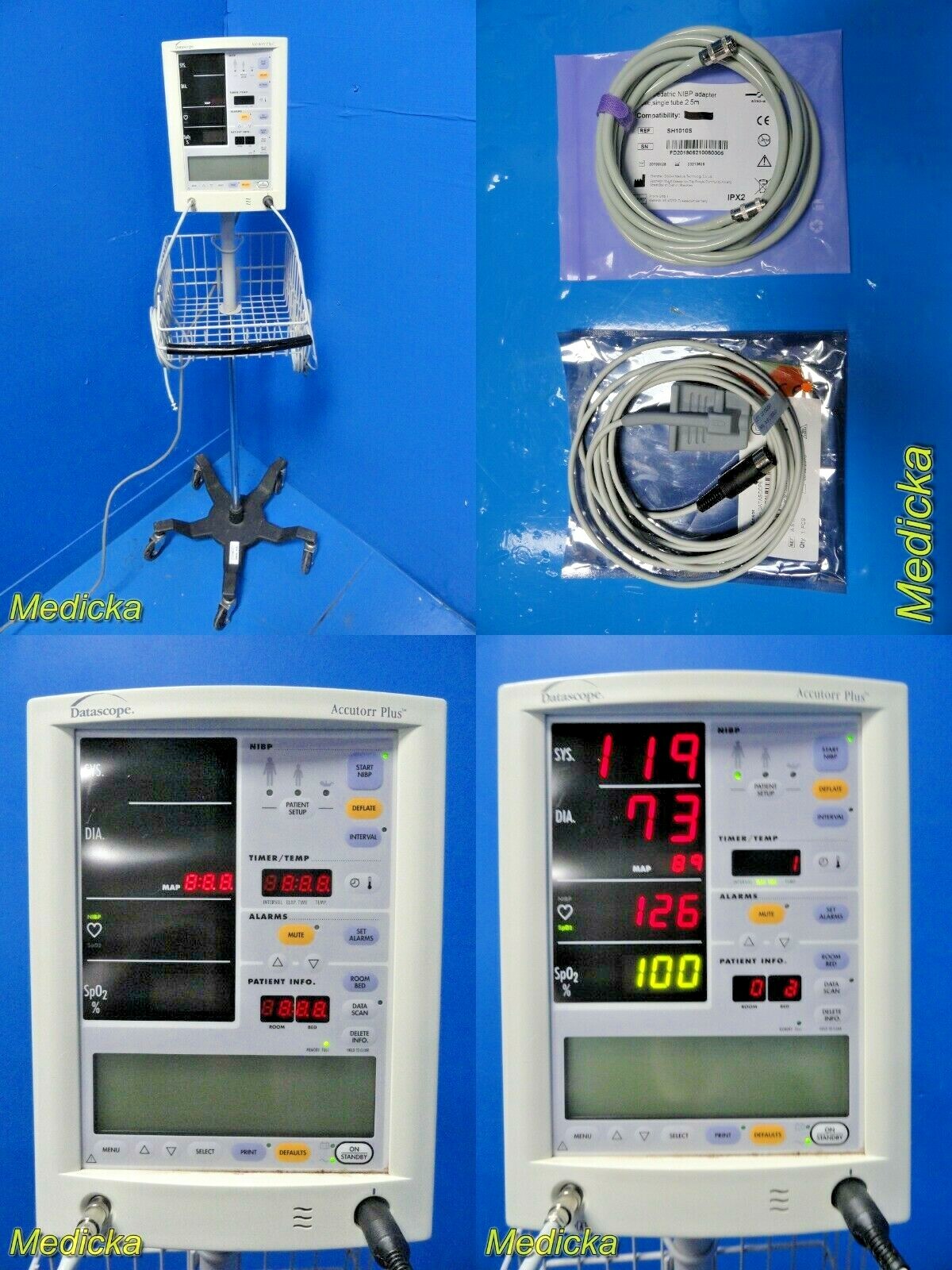 Datascope Mindray Accutorr Plus Monitor W/ Ergonomic Stand & New Leads ...