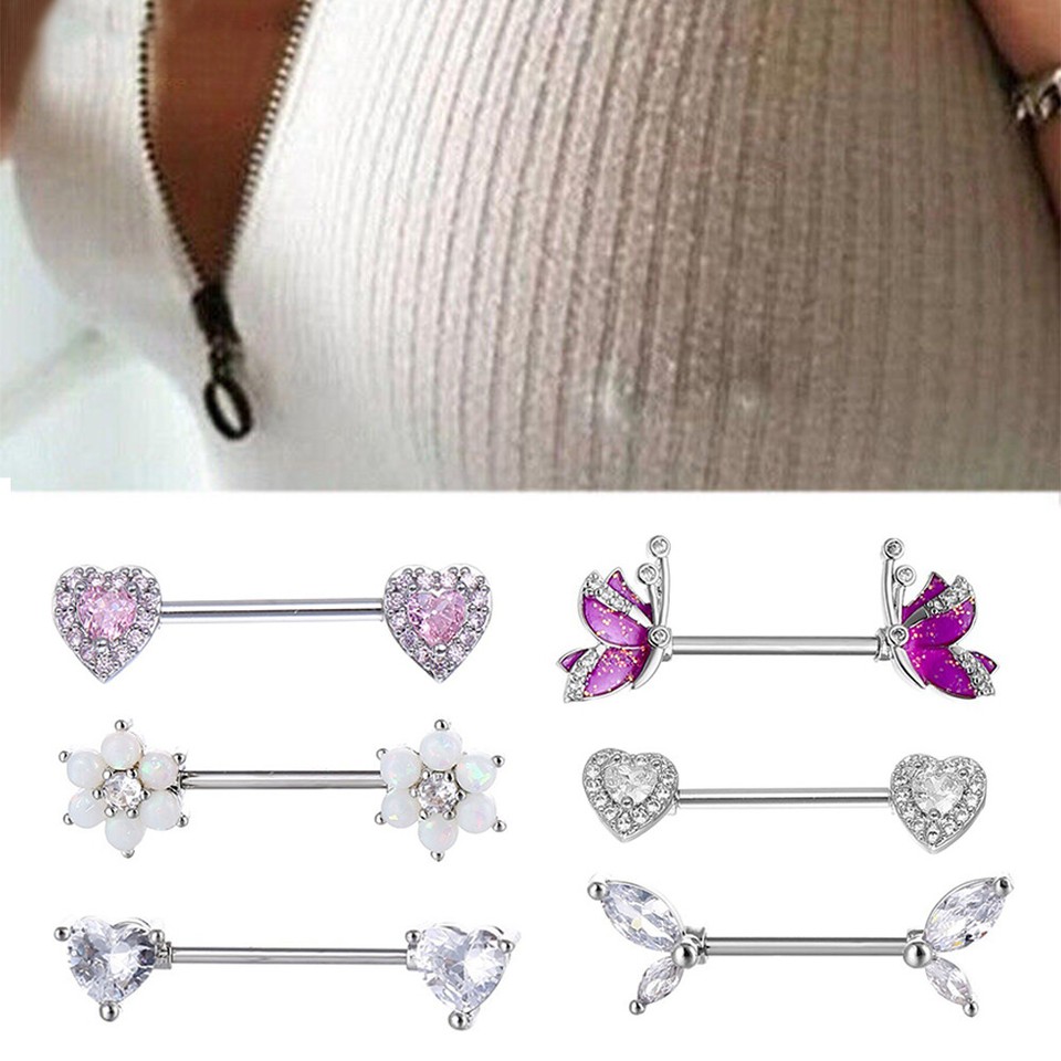2pcs New Luxury Hearts Bar Rhinestone Sexy Piercing Nipple Bars Body ...
