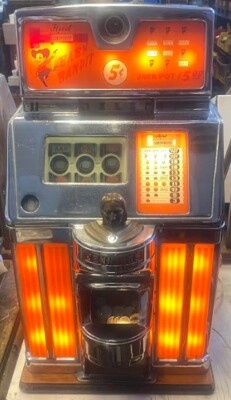 Jennings 5c Amber Lite Up Baby Bandit Slot Machine Hotel Showboat circa ...