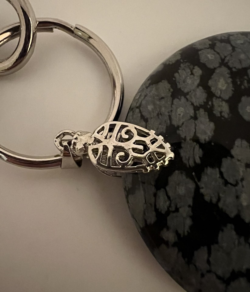 Polished Snowflake Obsidian Pendant Key Chain Bag Tag Pendant Round ...