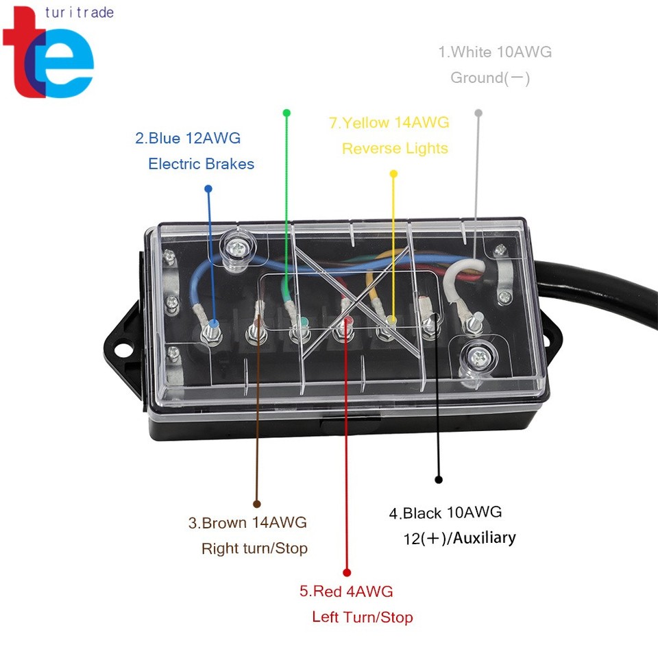 7 Way 8 Ft Trailer Cord Plug Inline Junction Box Wiring Harness Kit | eBay