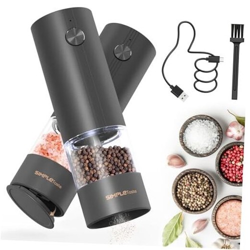 Electric Salt and Pepper Grinder Set Set of two with dust cover Black ...