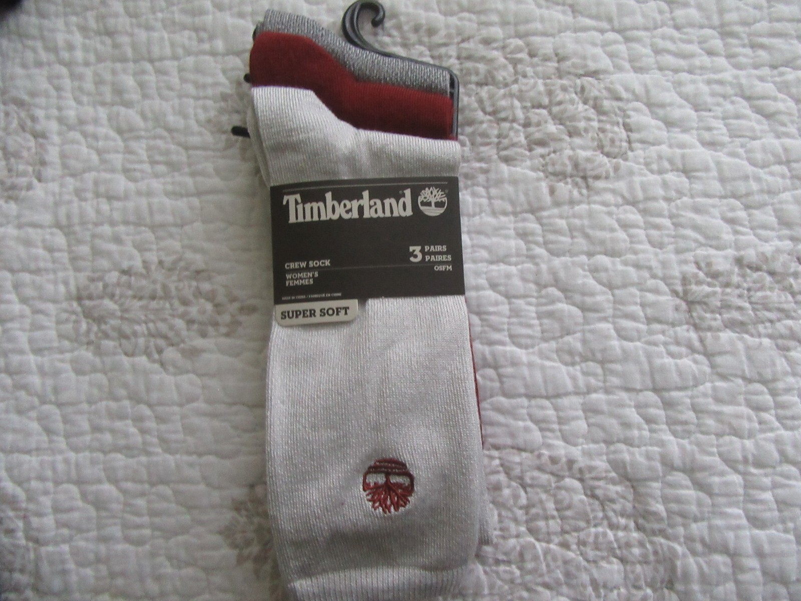 Timberland Crew, Boot Socks, 3 pair Gray, Cranberry, Beige, Woman one ...