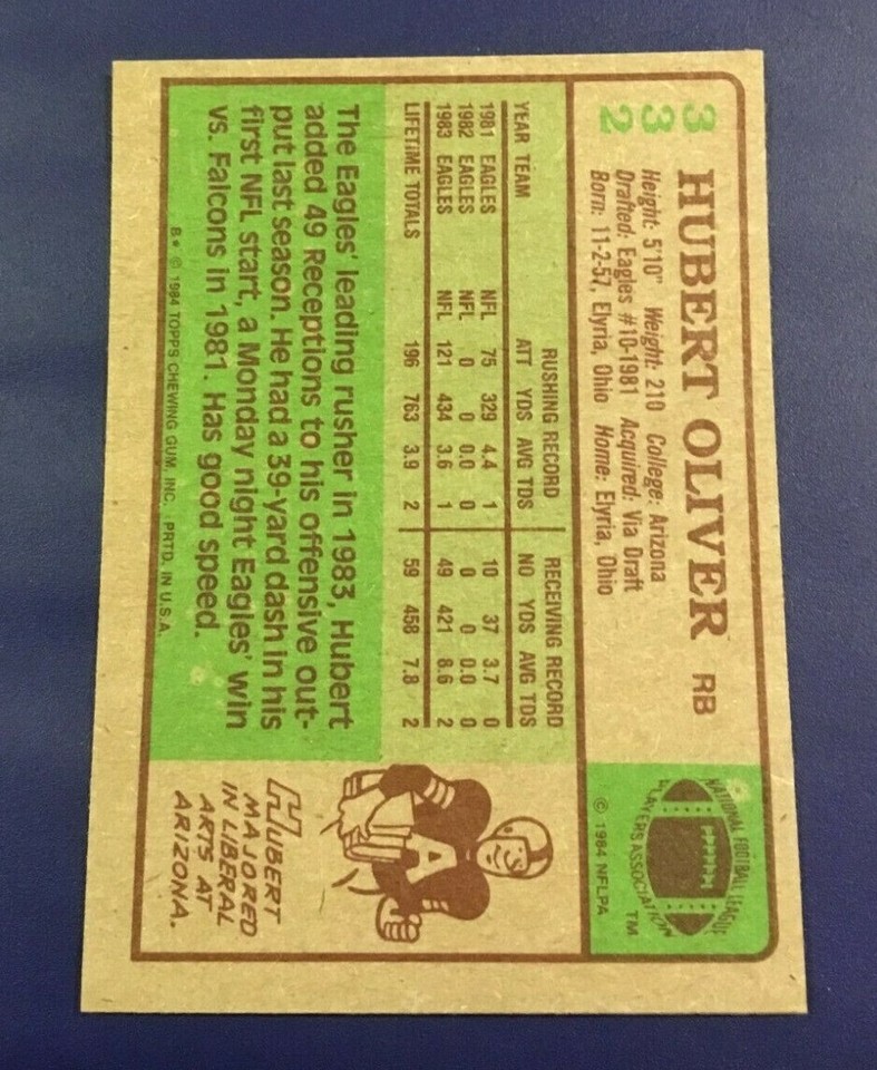 1984 Topps # 332 HUBERT OLIVER Philadelphia Eagles Great Card Look ! | eBay