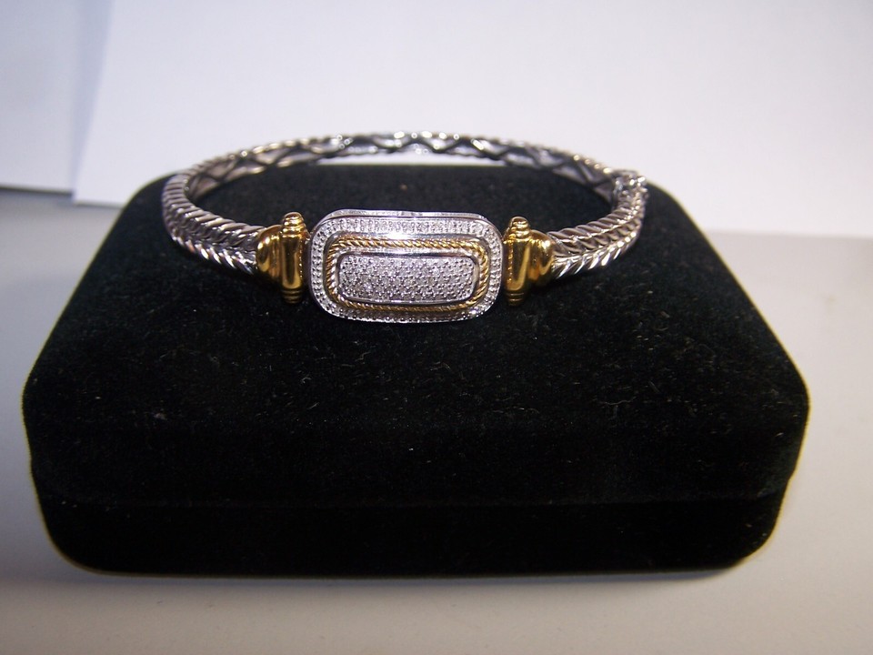 KAY JEWELERS J SEYMOUR STERLING & GOLDWASH DIAMOND CLUSTER BANGLE ...