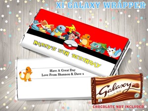 PERSONALISED Pokemon CHOCOLATE BAR WRAPPER fits Galaxy 110g Birthday ...