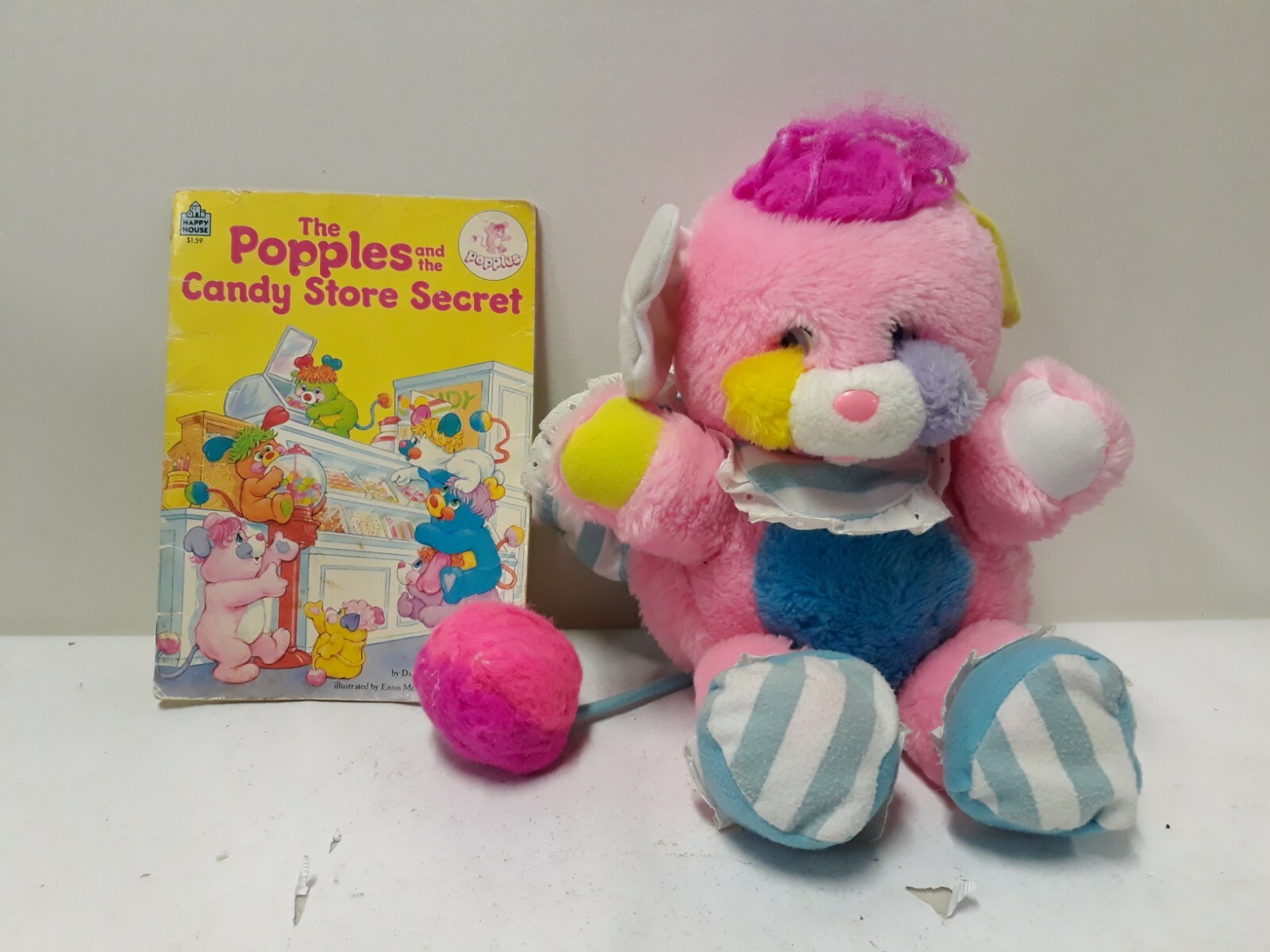 Vintage 1986 Mattel Popples Baby Cribsy 12" Plush - Pink & Blue, Rattle ...
