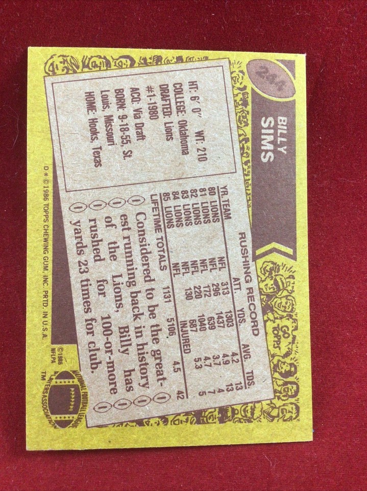 Billy Sims-Oklahoma Sooners- Detroit Lions Autographed Card | eBay